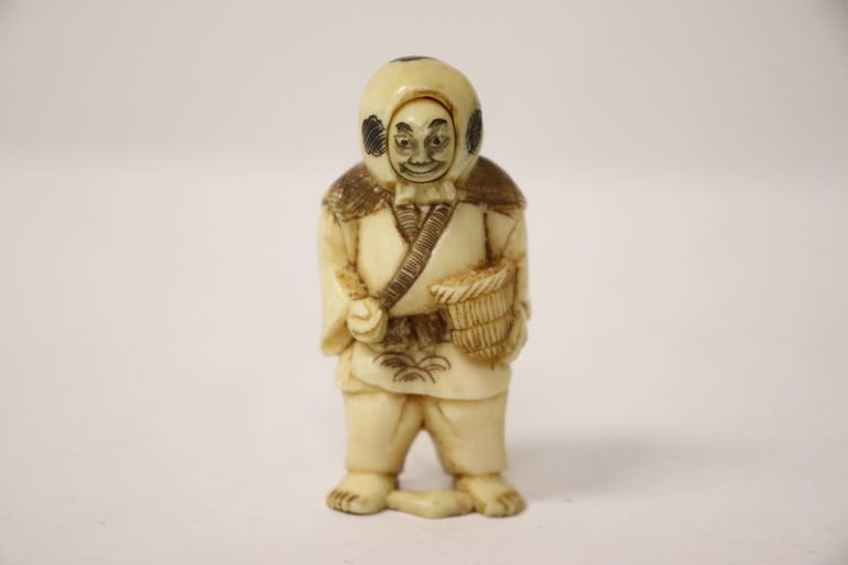 Japanese Bone Carved Netsuke With Rotating Face