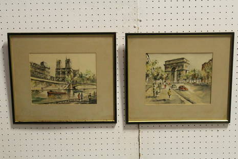 3 Framed Watercolors Of Paris By G. Lelong