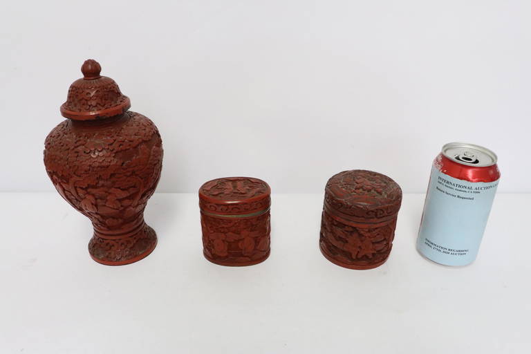 3 Chinese Antique Cinnabar Items