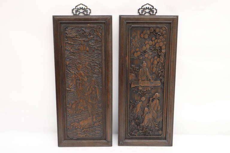 2 Fine Chinese Wood Carved Panels