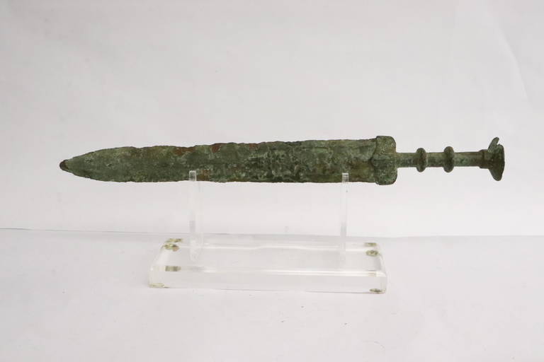 Chinese Bronze Sword On Lucite Stand