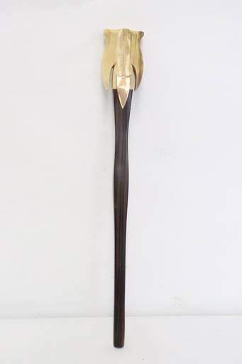 Antique Wood Baton W/ Bone Carving & Rose Gold Overlay