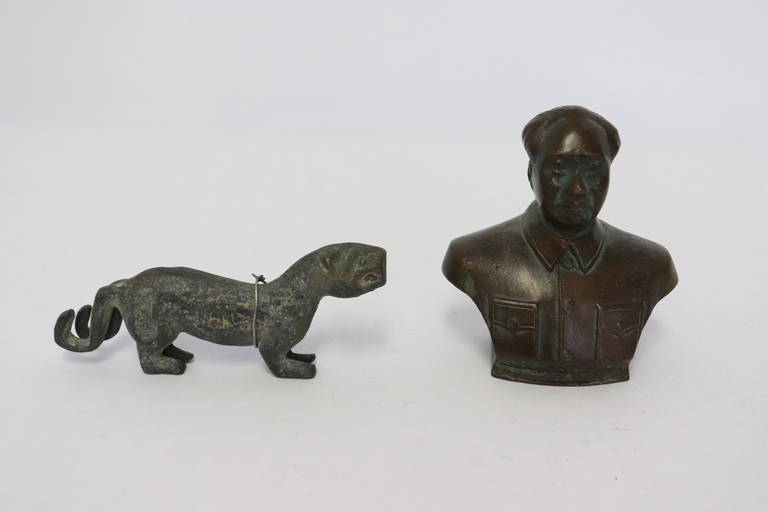 Bronze Mao's Portrait, And A Bronze Tiger