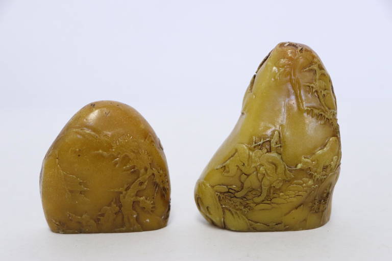 2 Chinese Shoushan Stone Carved Boulders