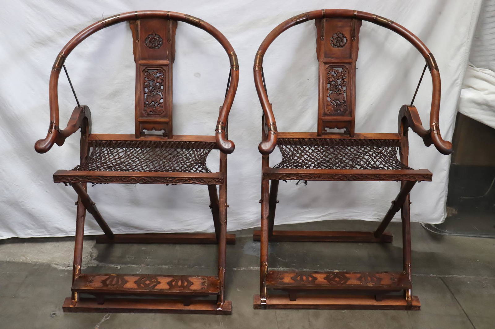 Pair Large Chinese Folding Chairs Auction