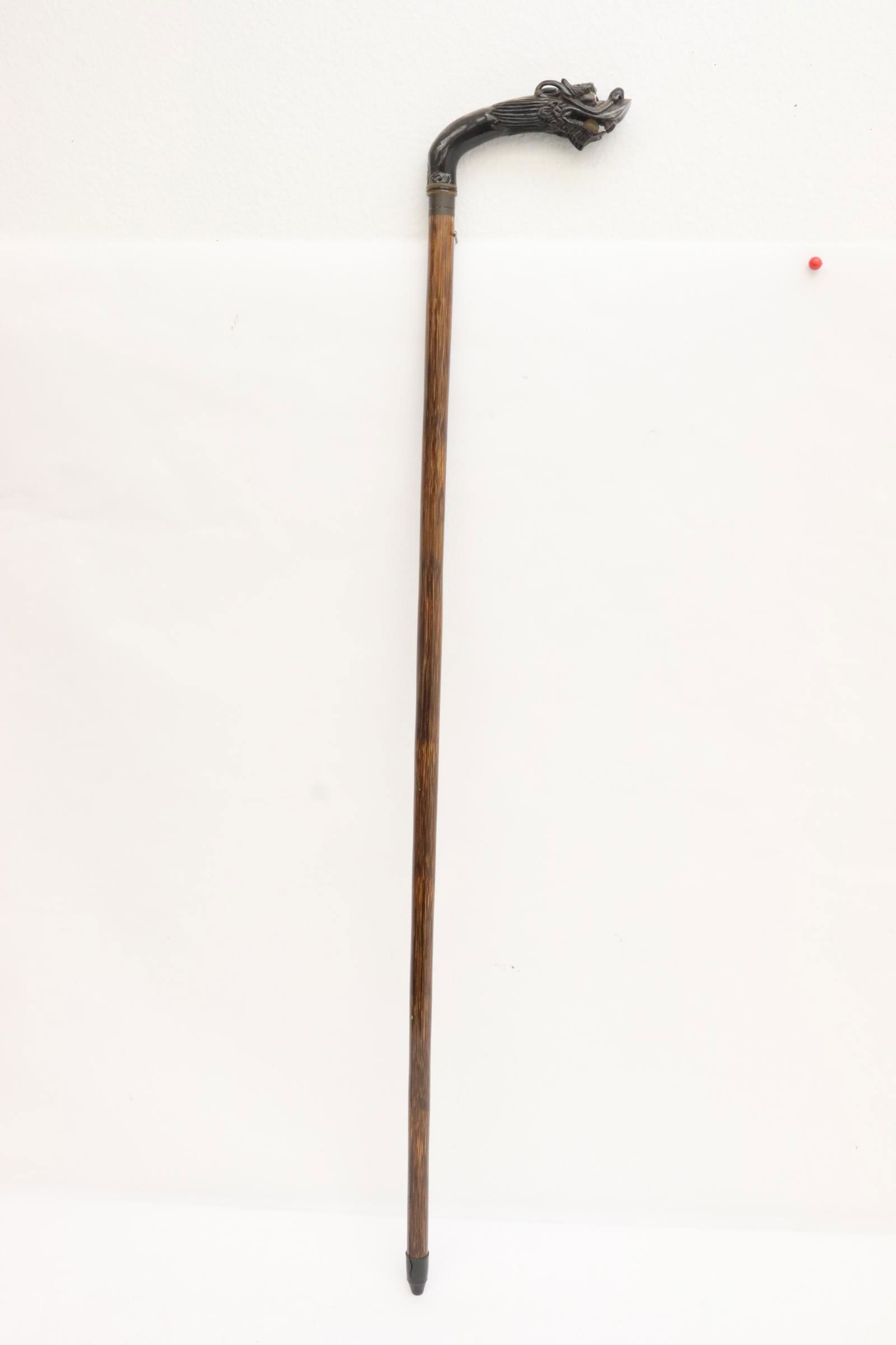 Vintage Chinese Cane With Horn Carving Auction
