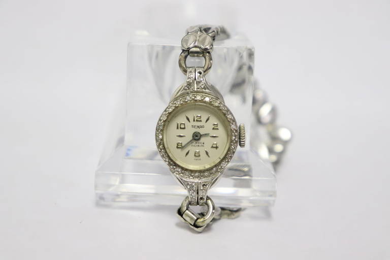 Lady's Art Deco Platinum Diamond Watch By Semag