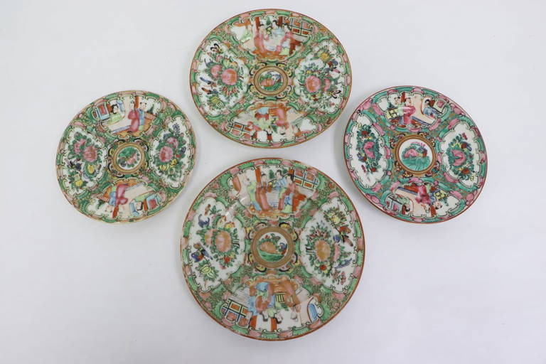 4 Chinese Antique Rose Canton Plates