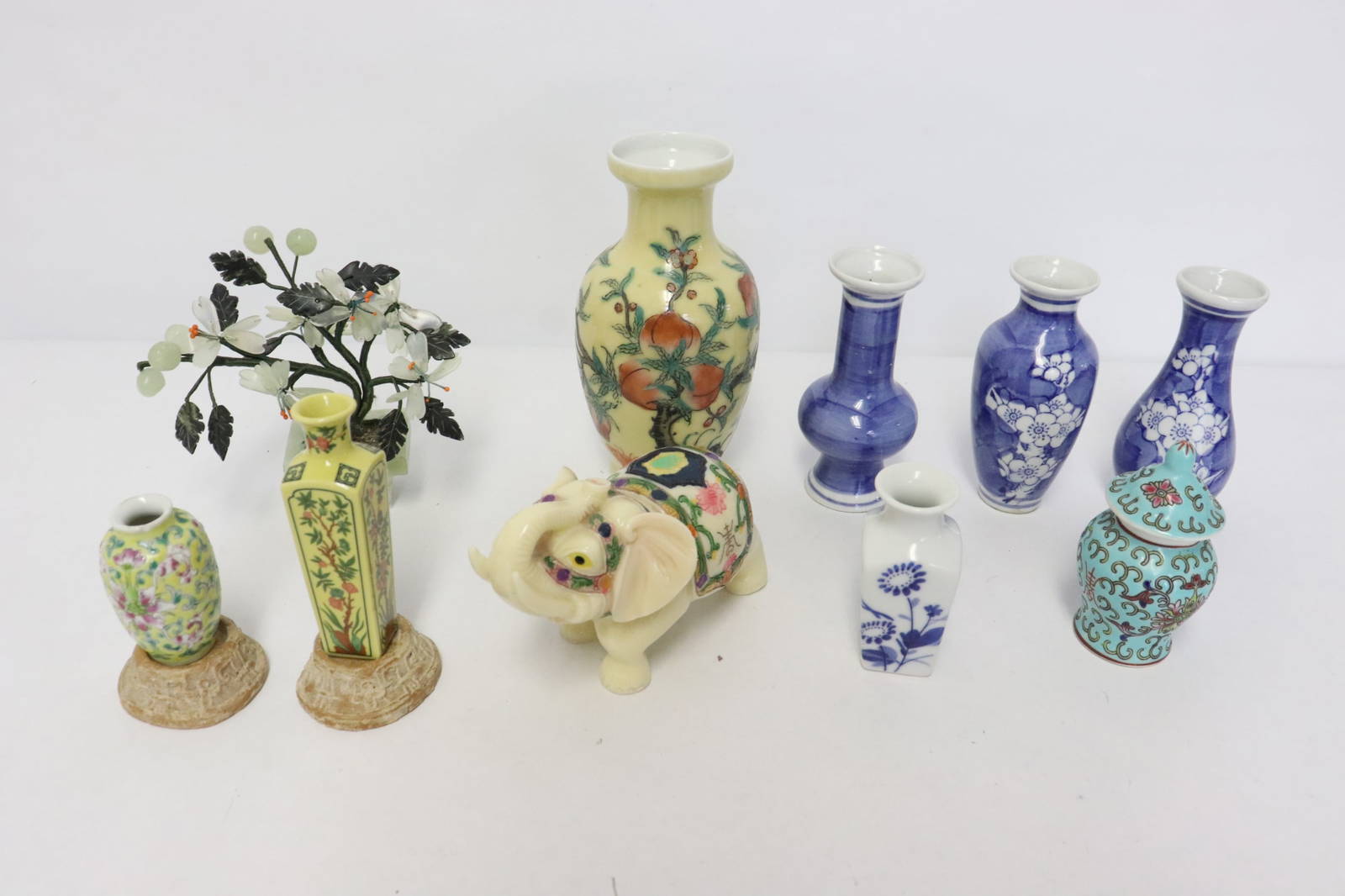 Lot Of Miniature Chinese Porcelain Vases, Jade Tree & Misc. Auction