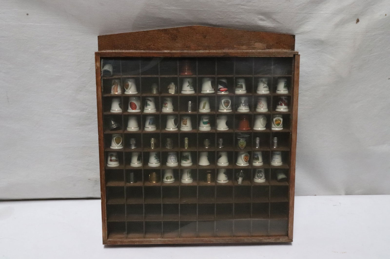Lot Of Thimbles, Most Are Porcelain, With Display Case Auction