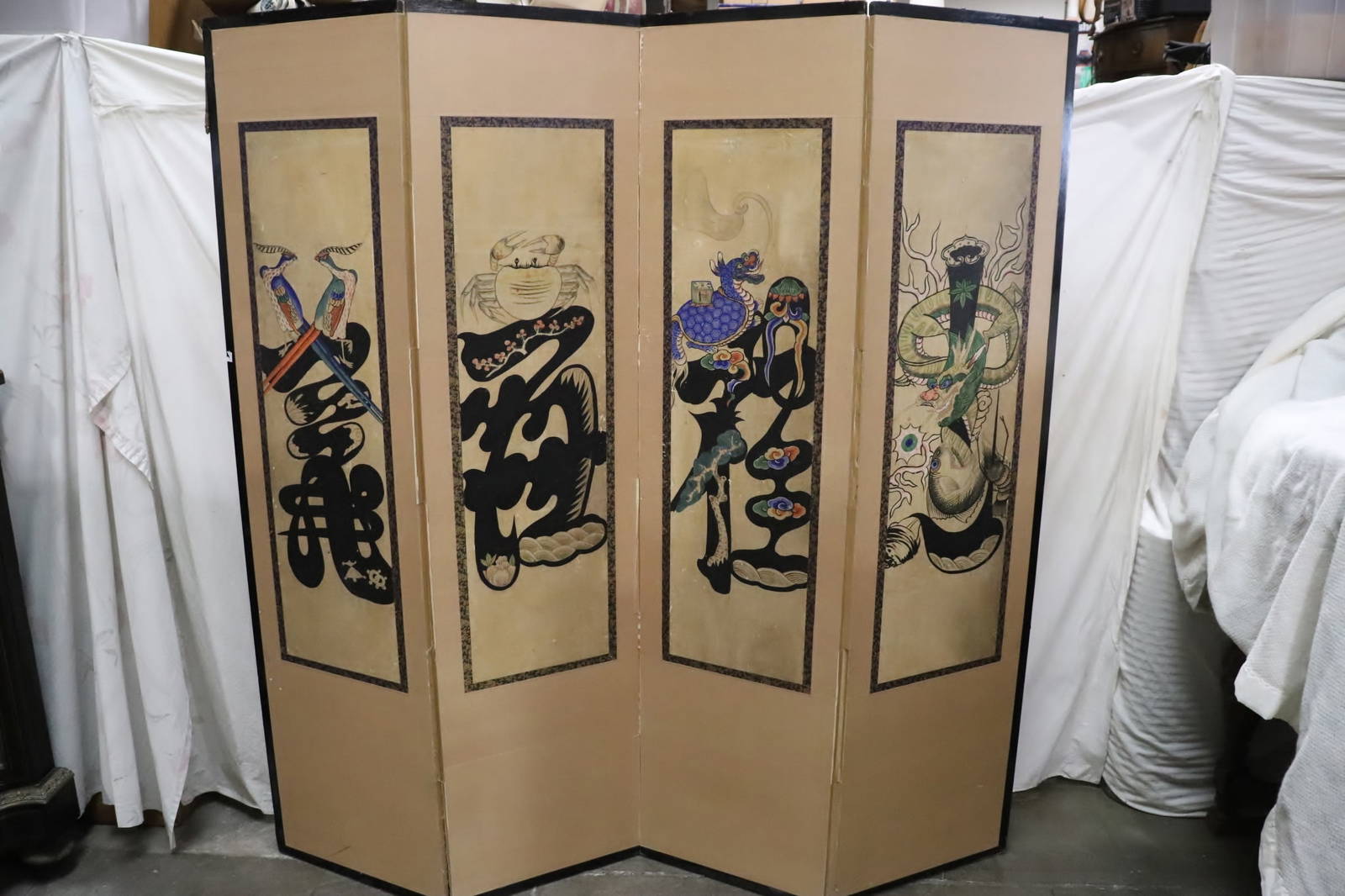 4-panel Korean Antique Room Divider Auction