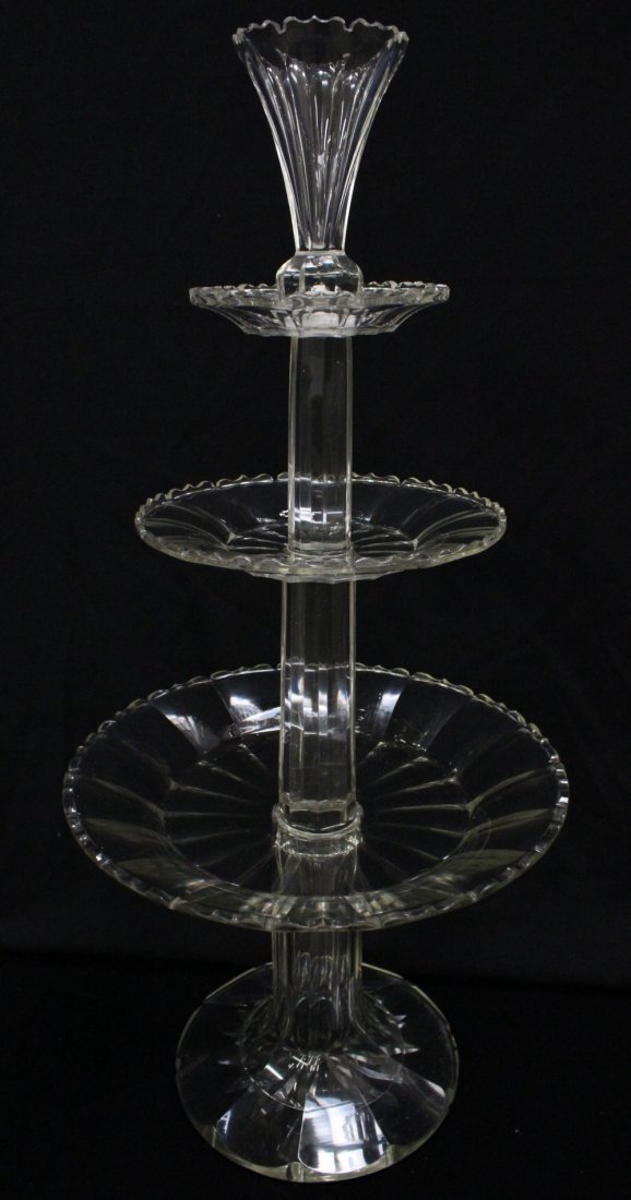 3 Tier Crystal Center Piece, Attributed To Heisey