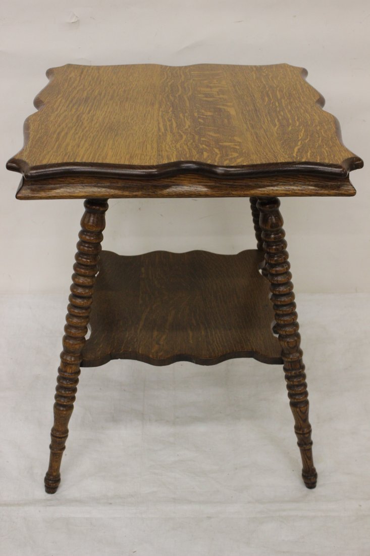Victorian tiger oak parlor table with barley twist legs