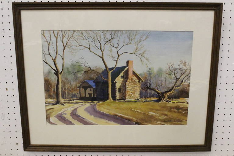 W/c "log Cabin" By Virginia Artist Kenneth Harris