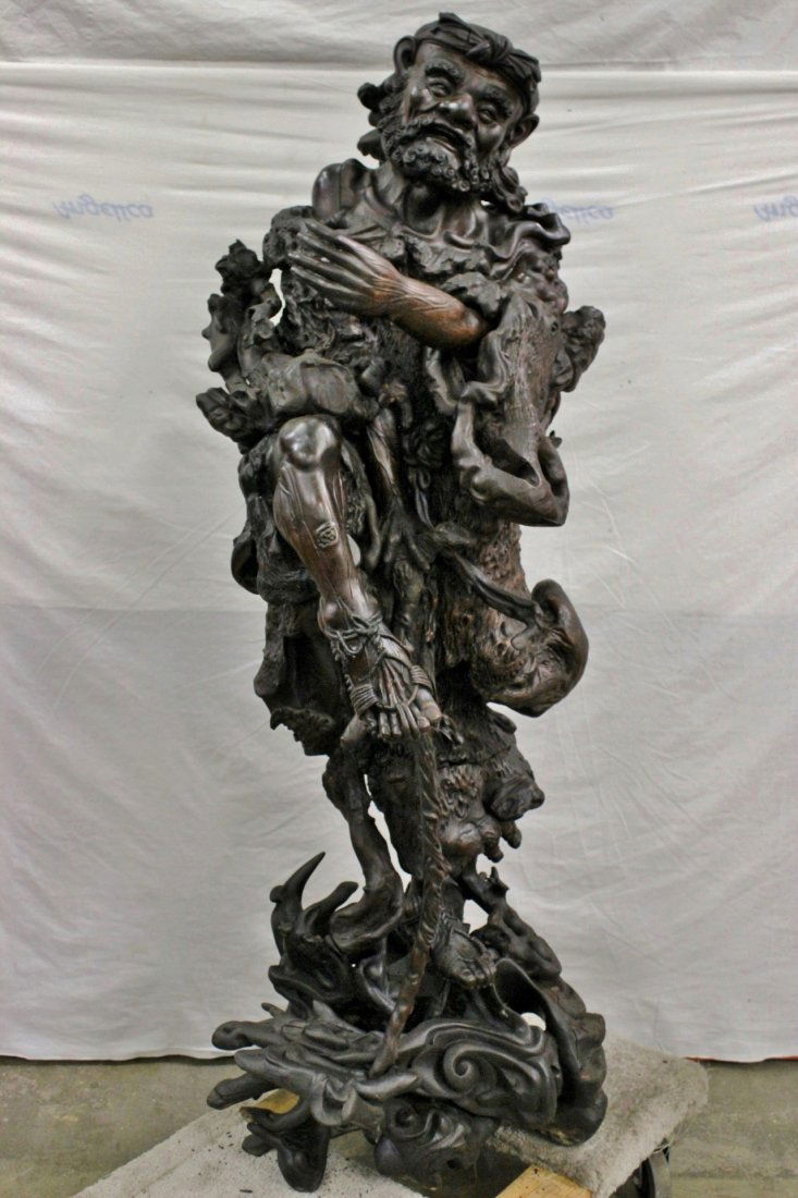 Chinese antique rosewood lohan on root wood stand