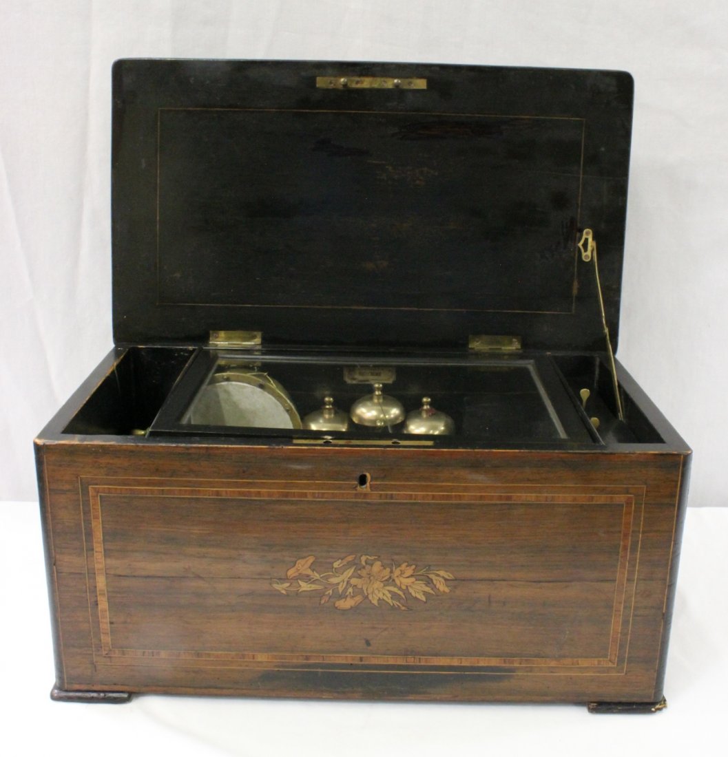 Antique Swiss Made Music Box With Drum And Bell