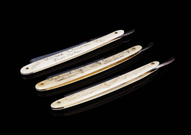 Three Bone Handled And Engraved Cut Throat Razors,