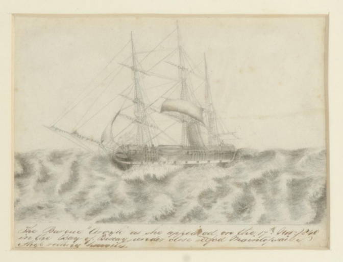 A Small Pencil Drawing “the Barque ? In The Bay Of