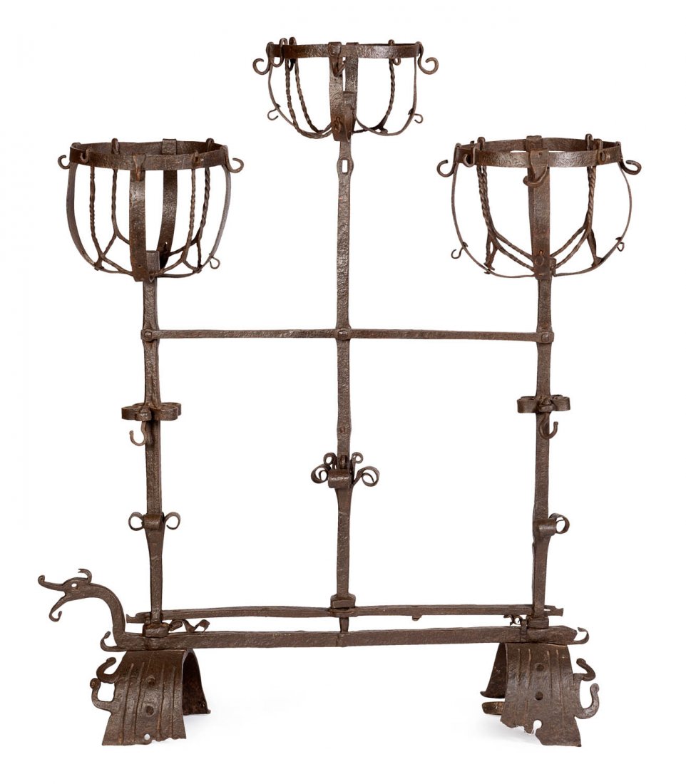 A forged wrought iron cresset stand, French, 16th