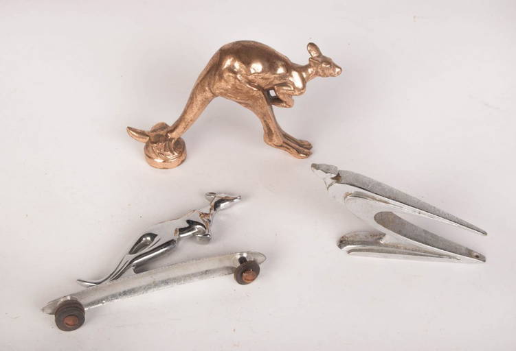 A Cast Bronze And Two Chrome Kangaroo Car Mascots, 20th