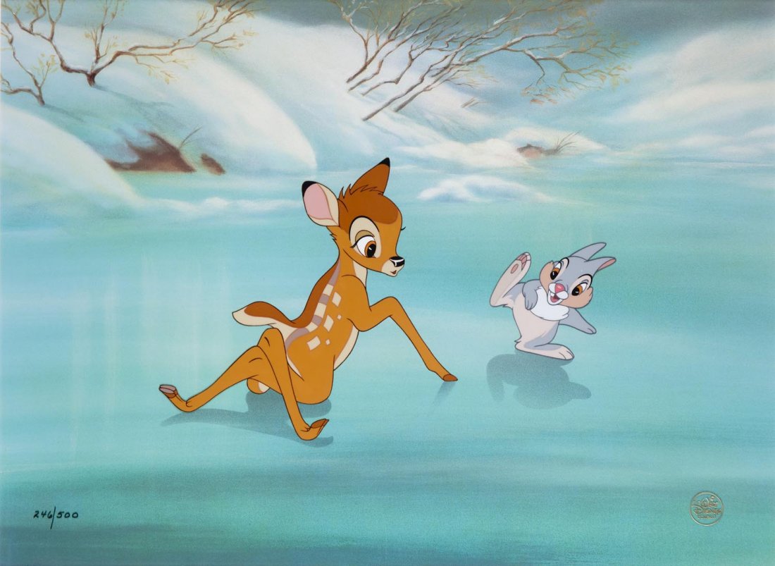 Bambi "Bambi Slipping on Ice with Rabbit" Disney