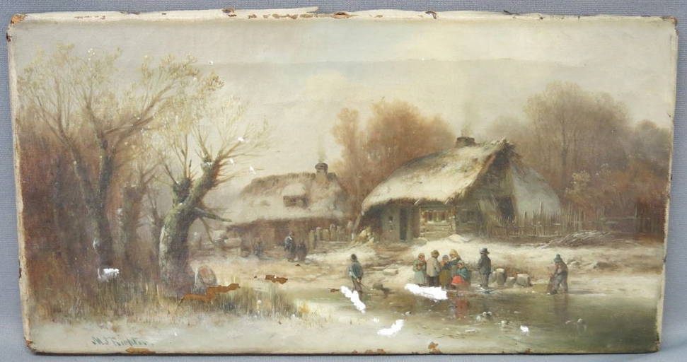Signed Oil Painting Of A Rural Winter Scene