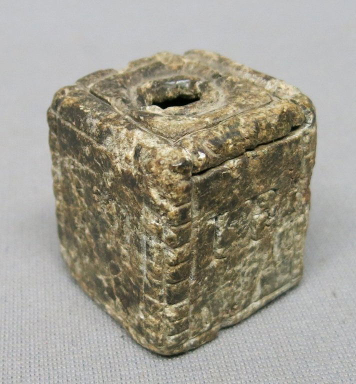 EARLY AMERICAN CARVED SOAPSTONE INKWELL DATED 1811