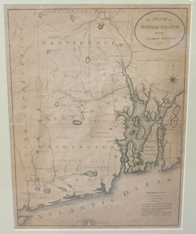 Early Map Of Rhode Island By John Reid