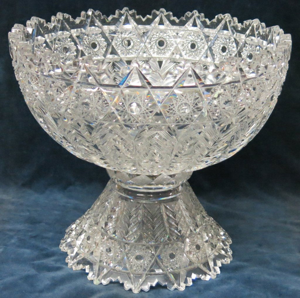 American Brilliant Cut Glass Punch Bowl On Stand