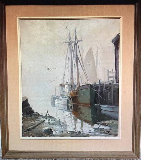 Otis Cook (1900 1980) Boats At Dock