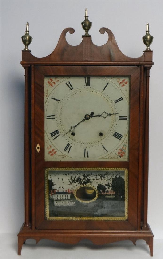 ELI TERRY PILLAR & SCROLL CLOCK W/ WEIGHTS