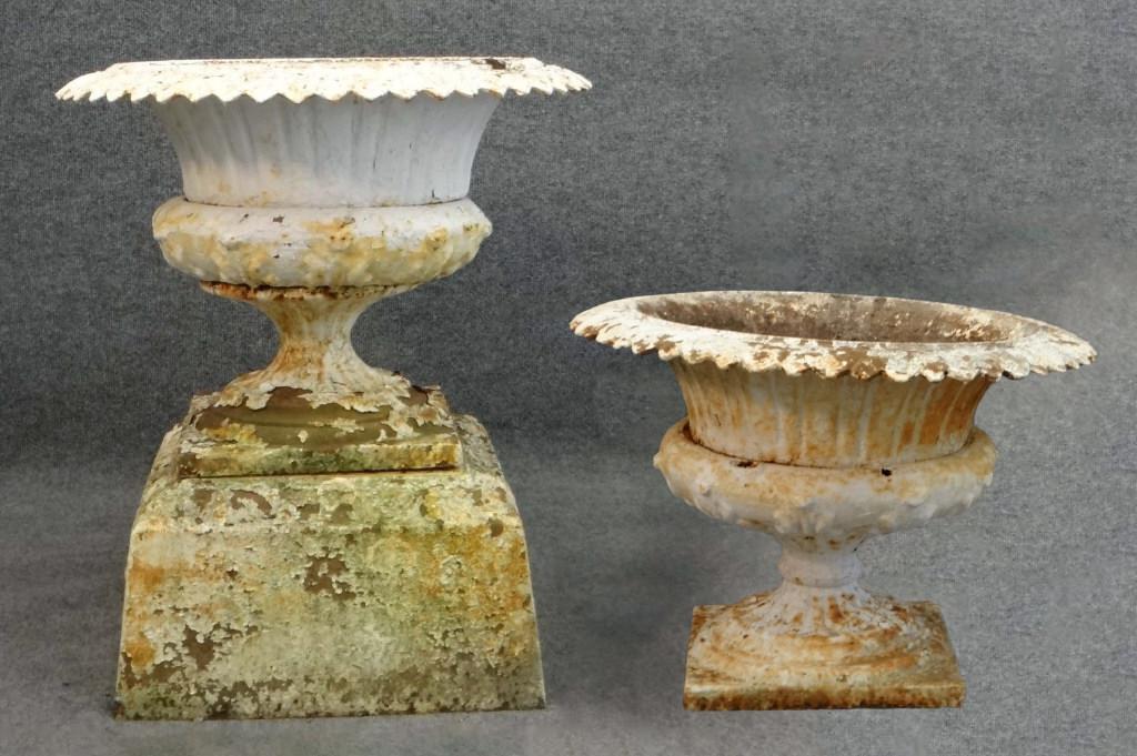 Pr Of White Cast Iron Urns (25" Tall X 22" Wide) One