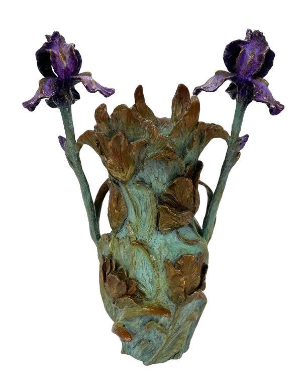 Tulips & Iris Vase By William Ravencroft Sharles Bronze