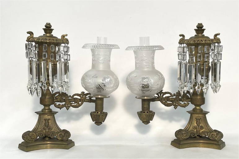 PAIR OF ARGAND LAMPS WITH PRISMS & ORIG SHADES FIRE - Dec 05, 2021 ...