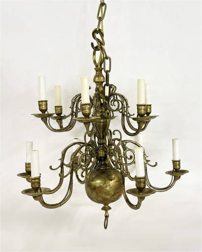 19thc. Dutch Brass Chandelier, Provanance Alberto Vilar, 12 Light