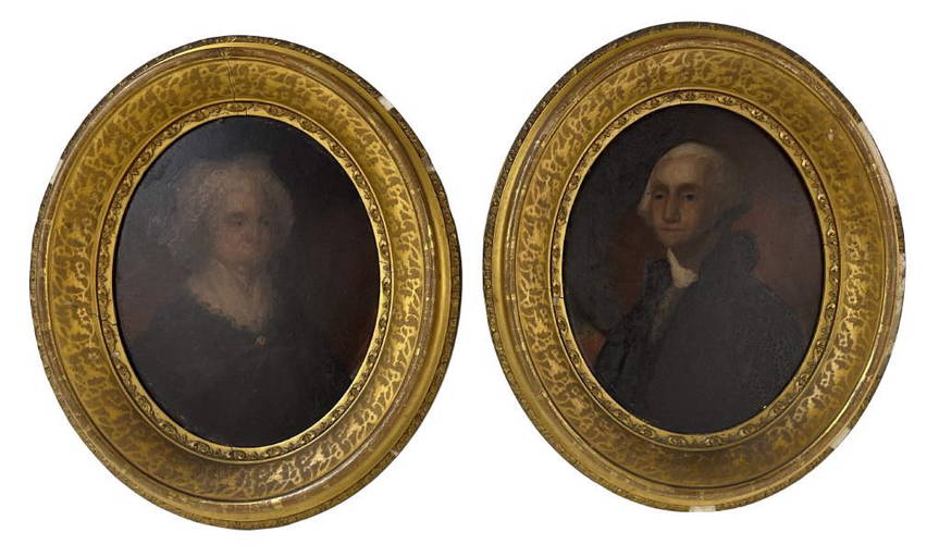 Pr 19thc.oval Portraits Of Geo & Martha Washington 9 1/4" X 7 1/4 ...