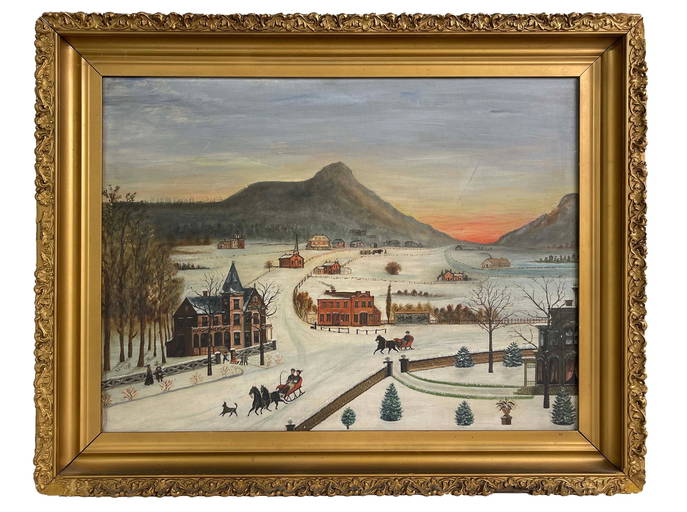 Oil / Board "sleigh Ride In Winter" Unsigned In The Manner Of Moses, 18 ...