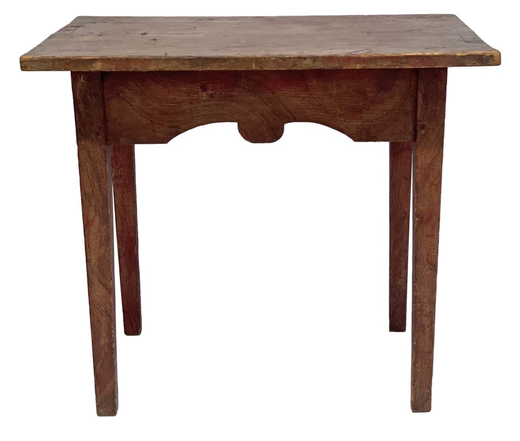 Red Painted Plank Top Work Table W/ Shaped Aprons & 2 Board Top (27 1/2 ...