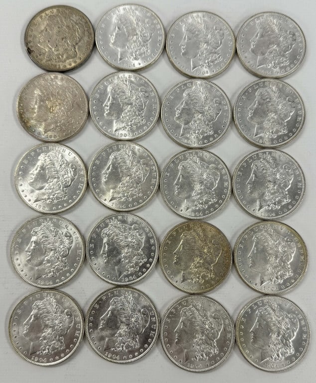 19 - 1904 Uncirculated Morgan Head Silver Dollars& 1 - 1921 Morgan Head ...