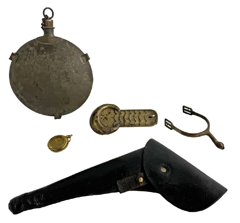 Battlefield Recovered Canteen, Compass, Spur, Cavalry Holster, Shoulder ...