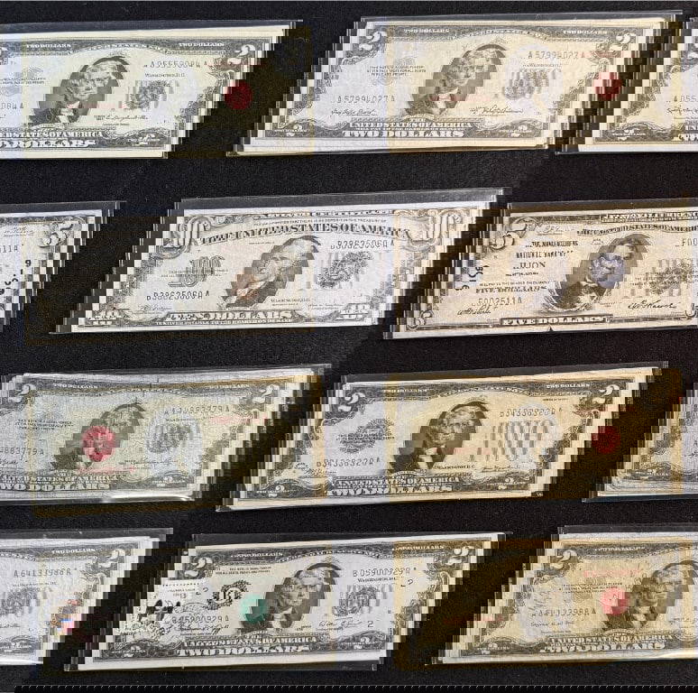 3 Stamped & Post Marked 1976 $2 Bills, 4-1928, 27 1953 & 1963 Red Seal ...