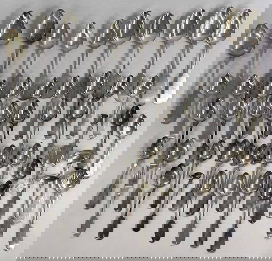 48 Pcs. Coin Silver Inc. 2 Sets Of 6 Teaspoons, Prs. Of Tablespoons ...