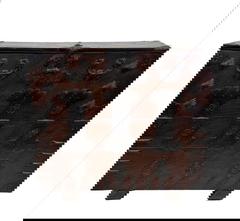 Korean Drop Front Chest With Metal Work 34" X 35" X 15 1/2" Auction