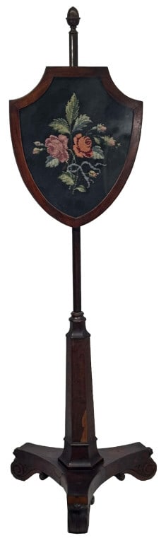 Isaac Vose Fire Screen W/ Shield Shape Needle Point Panel 58 1/2" X 18 ...
