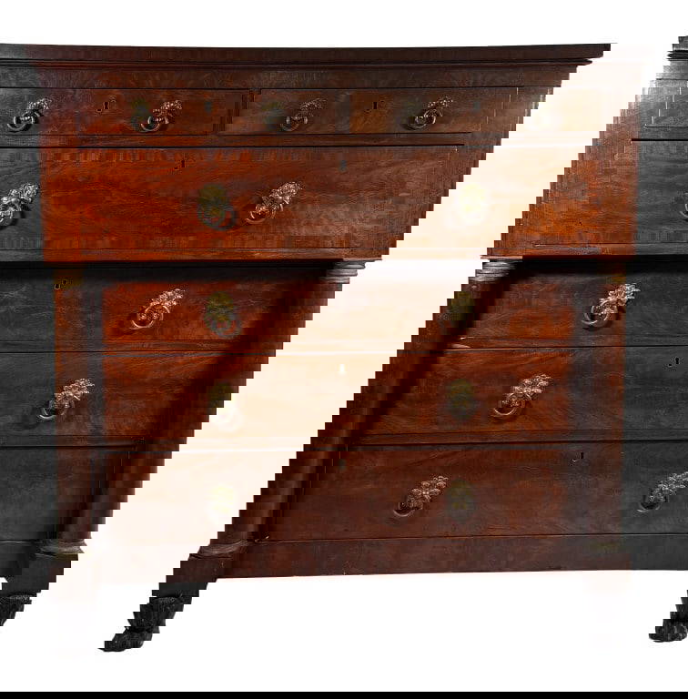 Federal Mahogany Chest, Attrib. To The Workshop Of Duncan Phyfe, Nyc, Original Brass 47" X 46" X ...