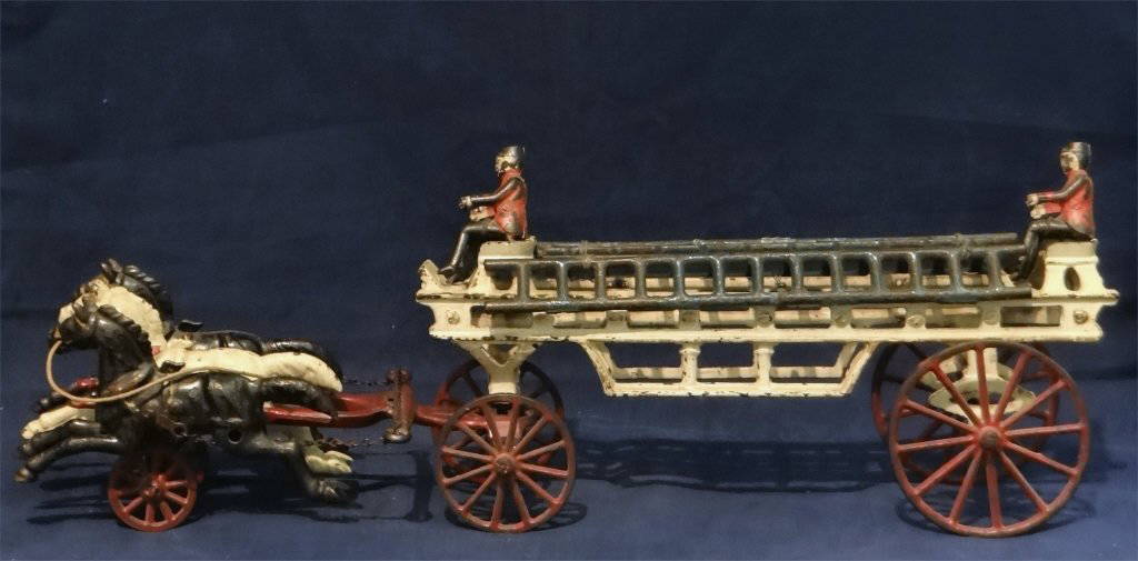 Cast Iron Horse Drawn Firemans Ladder Wagon