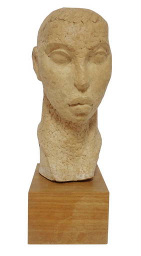 Signed Eimmer Zimmer Texture Ceramic Sculpture Bust On Pedestal Base