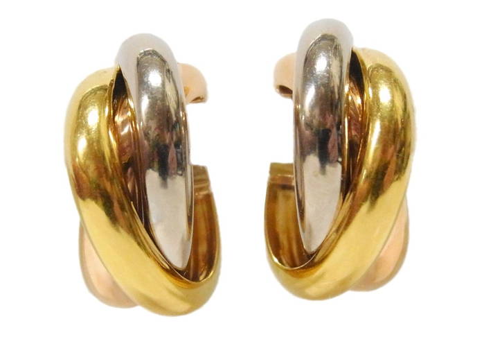 Signed Cartier White Rose Yellow Tri Color 18k Gold Trinity Large ...