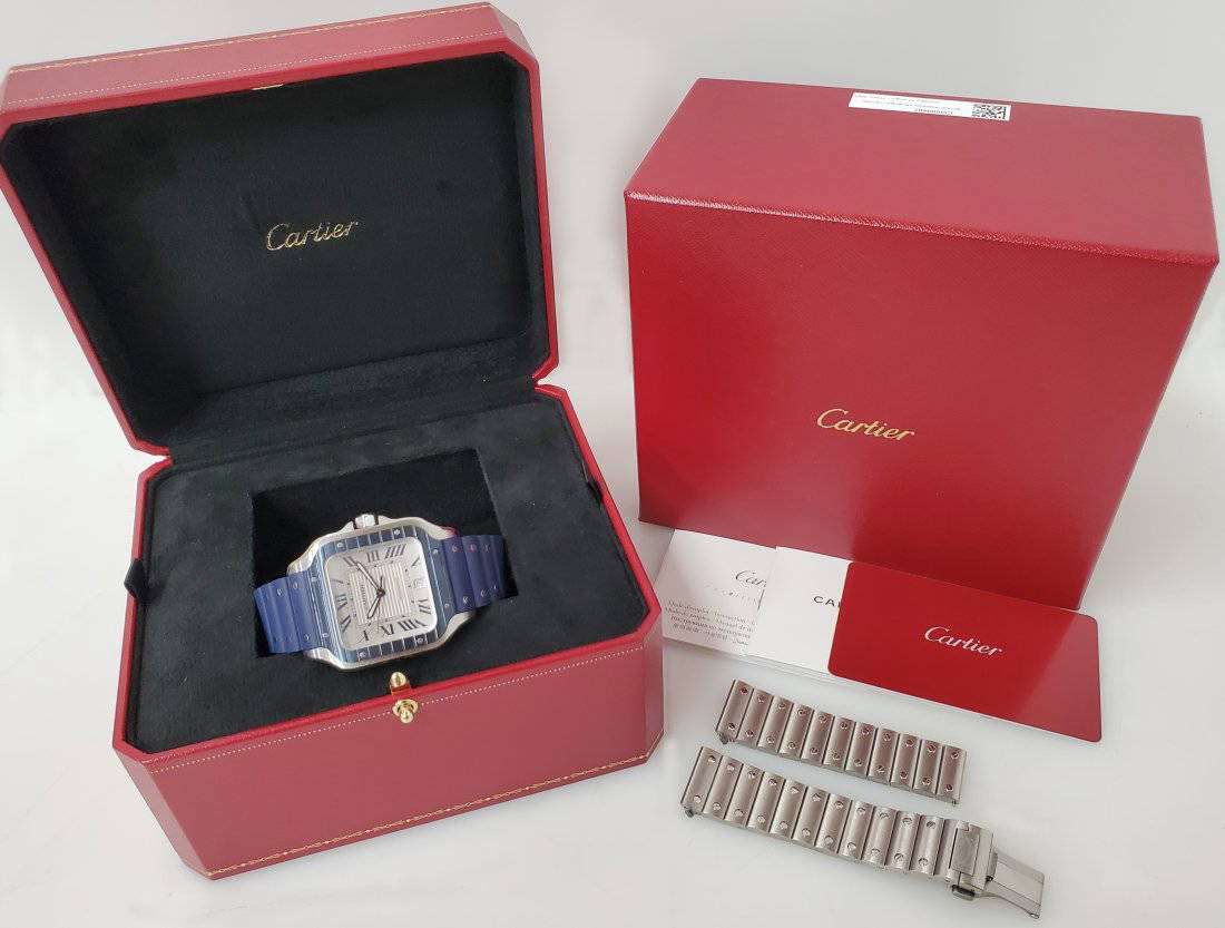 Scarce Cartier Santos 4072 Blue Mens Huge Wrist Watch Box Papers 2 ...
