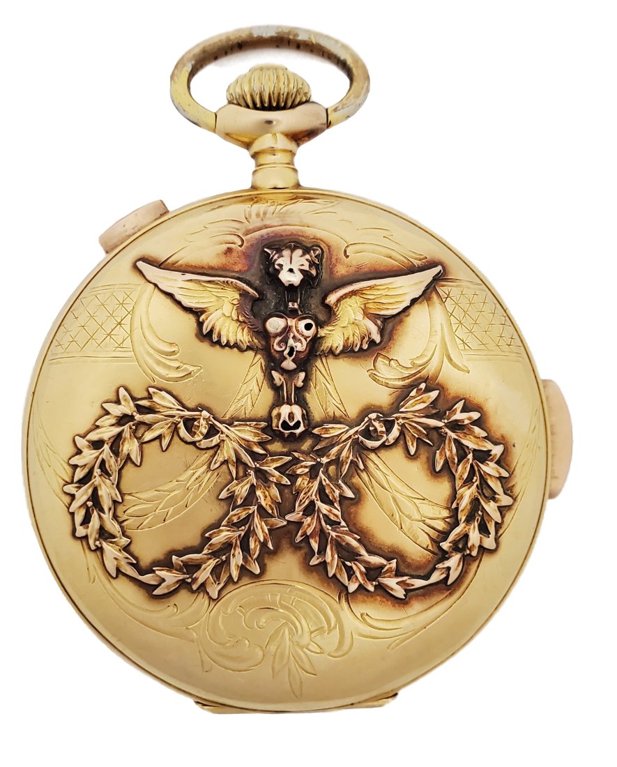 Huge 18k Gold Angelus Quarter Hour Repeater Chronograph 56mm Antique ...